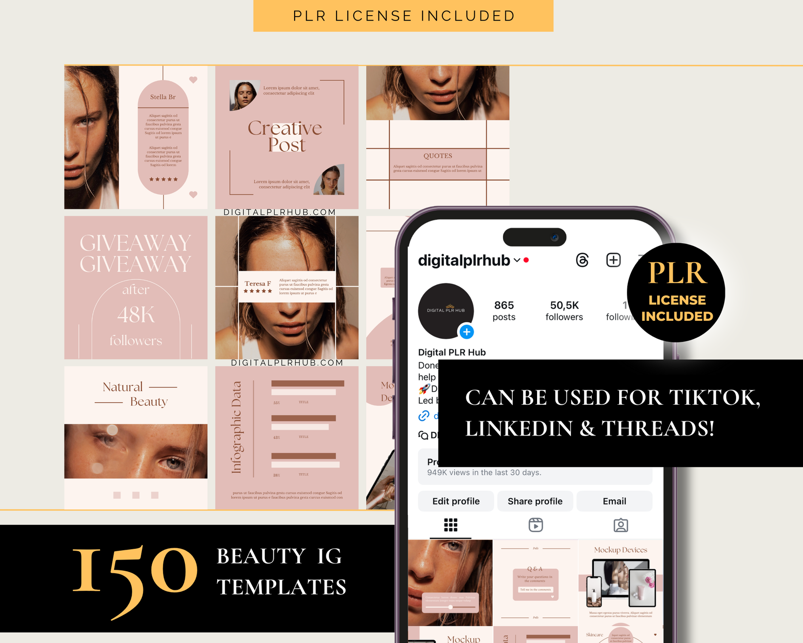 Beauty Instagram Templates - 150 Editable Canva Posts with PLR ...