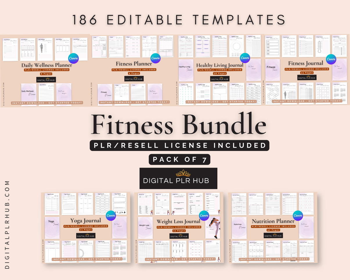 PLR Fitness Bundle – Editable Fitness Planners to Sell – Digital PLR Hub
